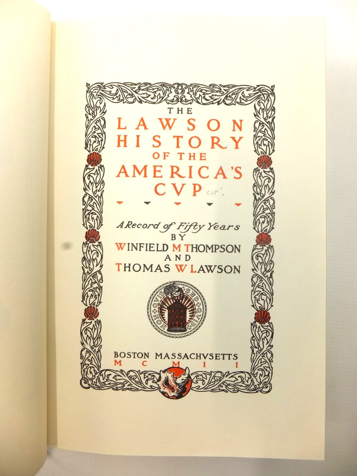 Stella & Rose's Books : THE LAWSON HISTORY OF THE AMERICA'S CUP Written By Winifred M. Thompson ...